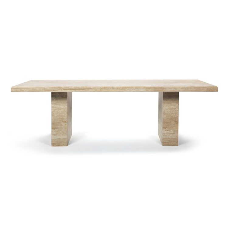 August Rectangle Travertine Dining Table with Block Legs / White ...