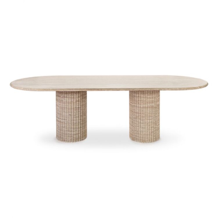 Cava Fluted Oval Beige Travertine Dining Table | VOGBITON Vietnam